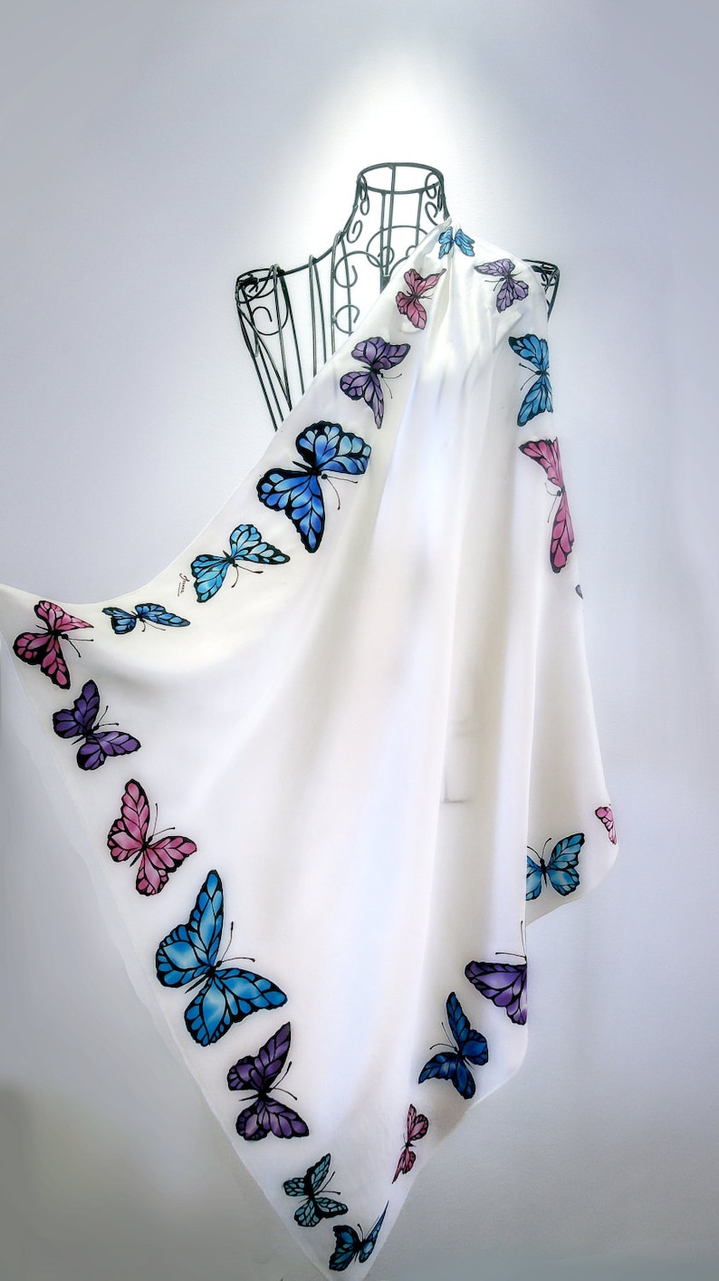 Hand-painted Silk Scarf: Elegant Butterfly Design, Wearable Art - Etsy