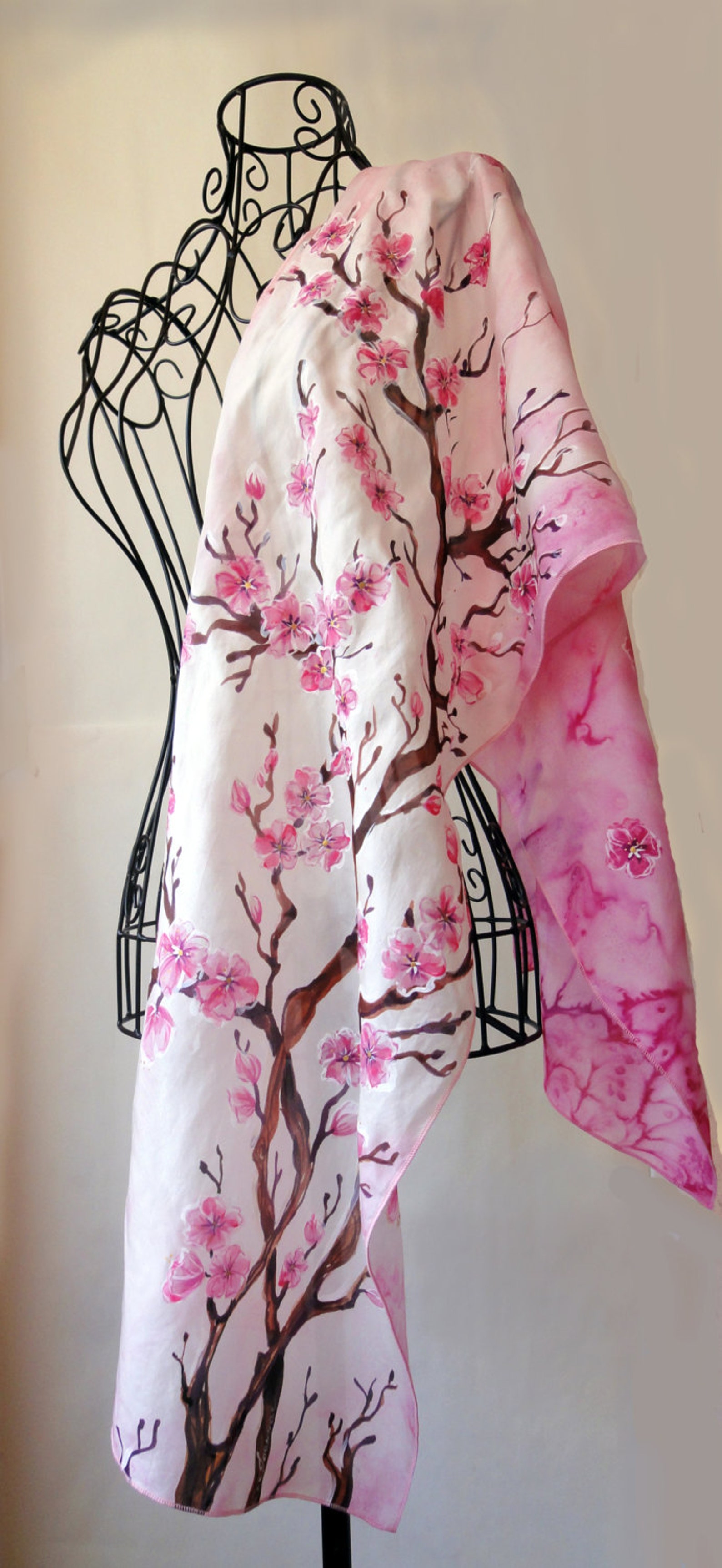Buy Hand Painted Silk Scarf sakura Flower Scarf-cherry Tree Scarf-pink ...
