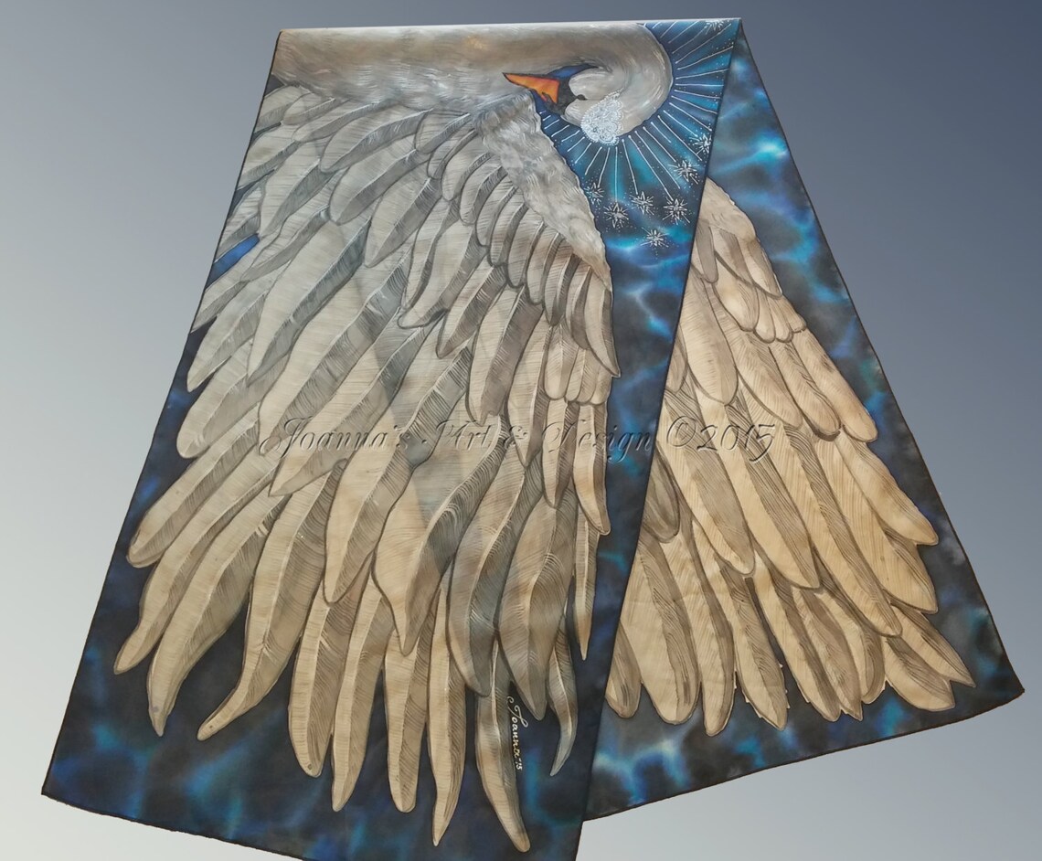 Hand Painted Silk Scarf the Swan Queen Swan Silk Scarf-bird Scarves ...