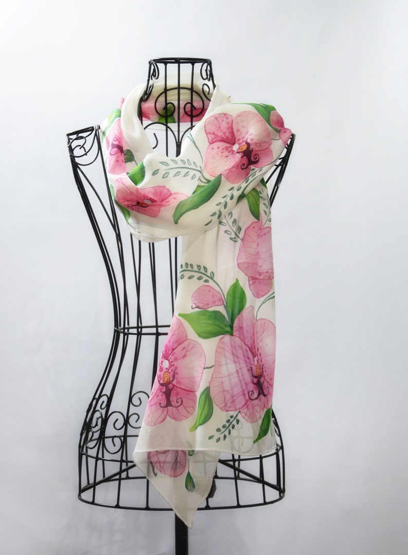 Hand Painted Silk Scarf Simply Orchids- Flower Scarf-orchids Scarves - Etsy