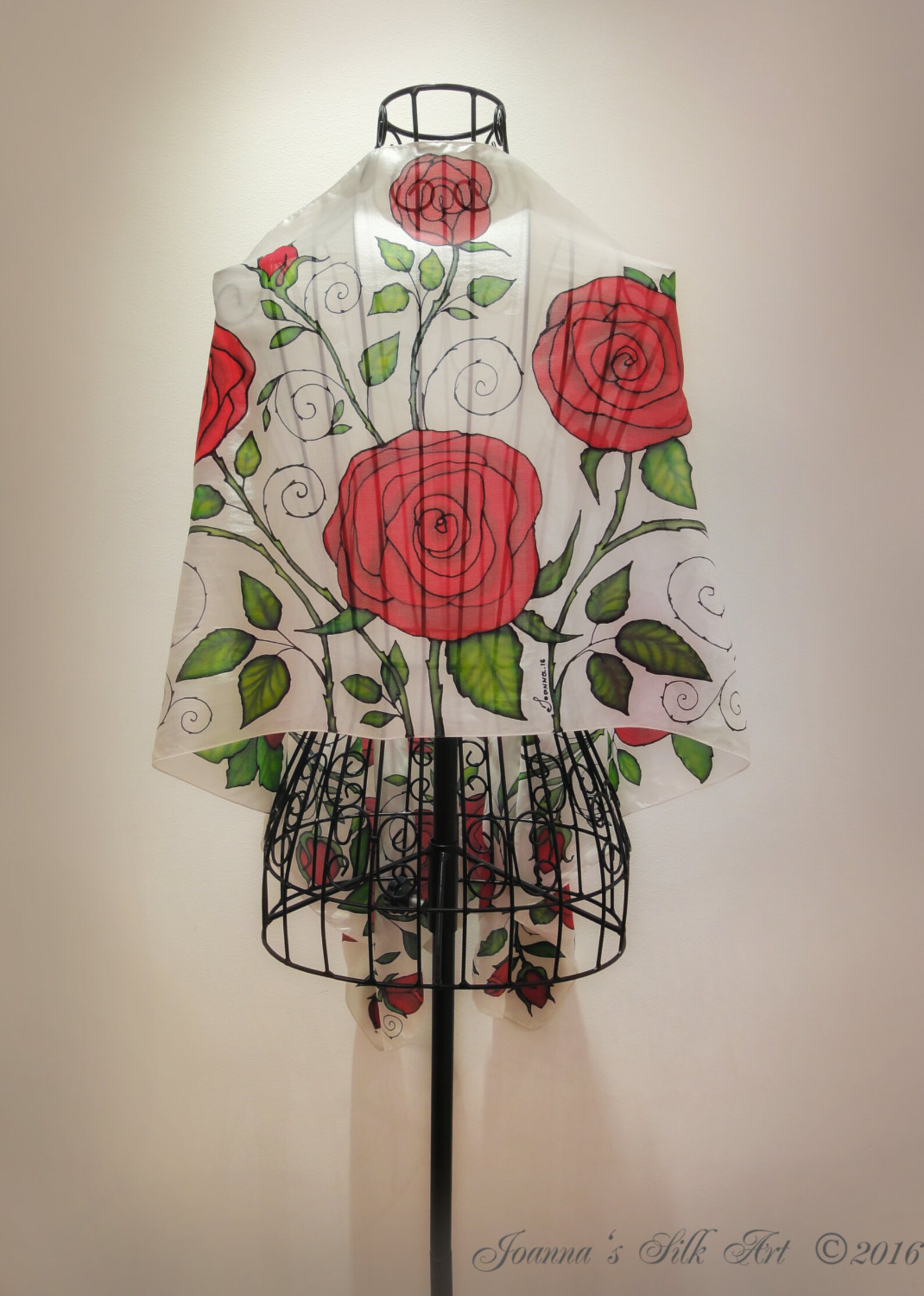 Red Roses Hand Painted Silk Scarf Roses Silk Scarf Flower Scarves ...