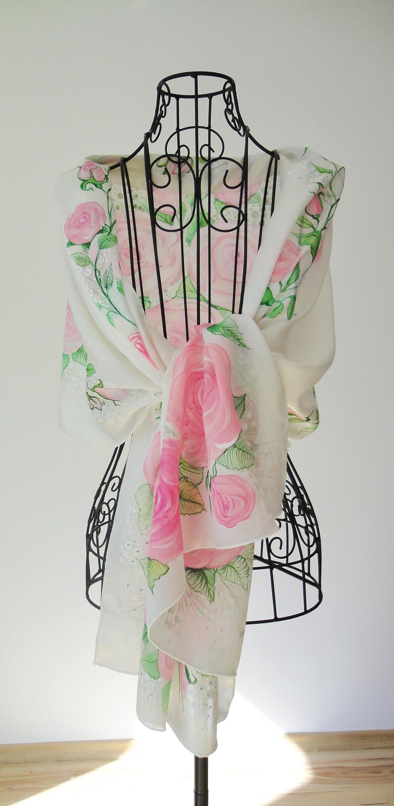 Hand Painted Silk Scarf constance Roses Roses Silk Scarf Flower Scarves ...