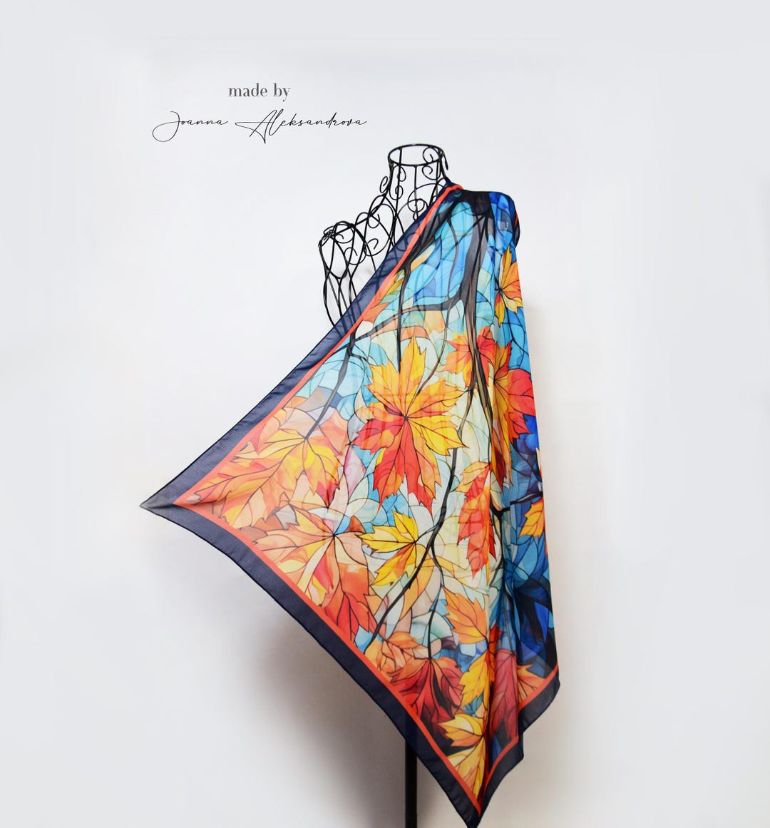 Autumn Leaves Chiffon Scarf: Glass Art Style Designer Scarf - Etsy