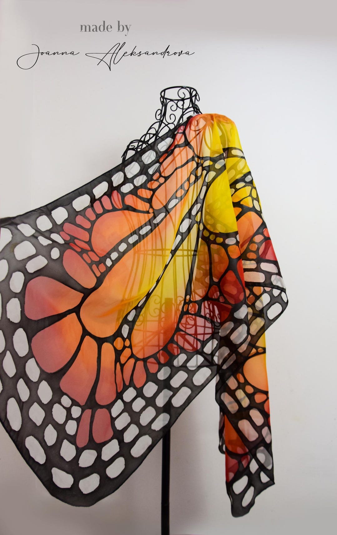 Hand Painted Silk Scarf -the Fire Butterfly Wing - Butterfly Scarves ...