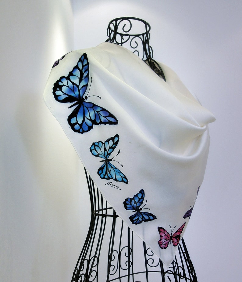 Hand-painted Silk Scarf: Elegant Butterfly Design, Wearable Art - Etsy