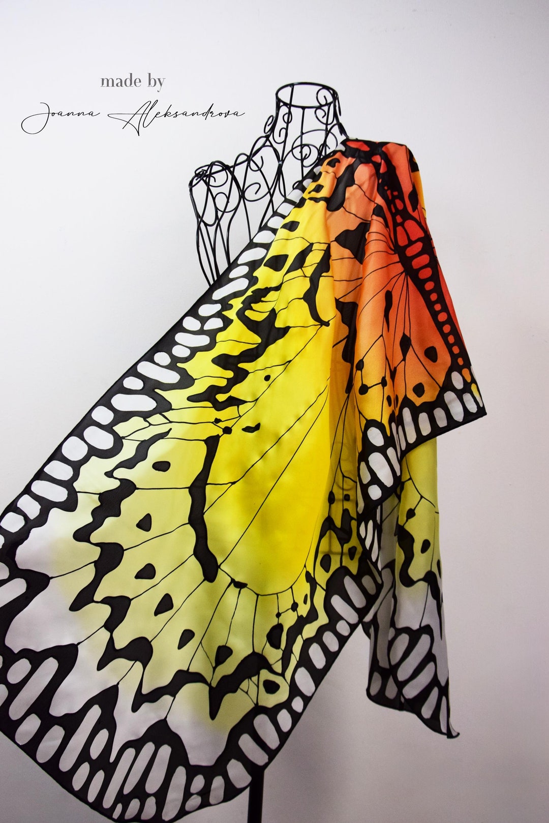 Hand Painted Silk Scarf - Fire Colors Alba Butterfly Wing Scarf ...