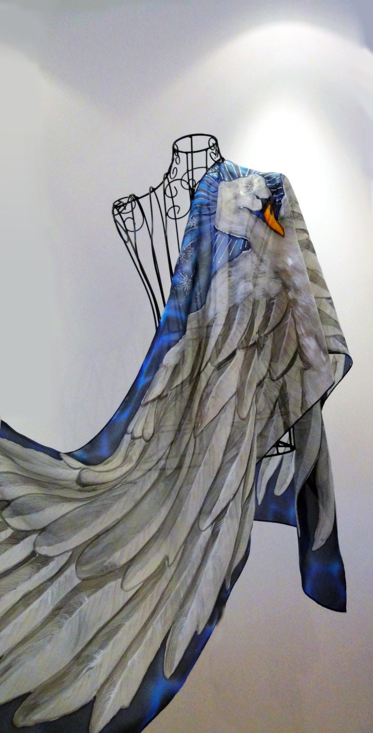 Hand Painted Silk Scarf the Swan Queen Swan Silk Scarf-bird Scarves ...
