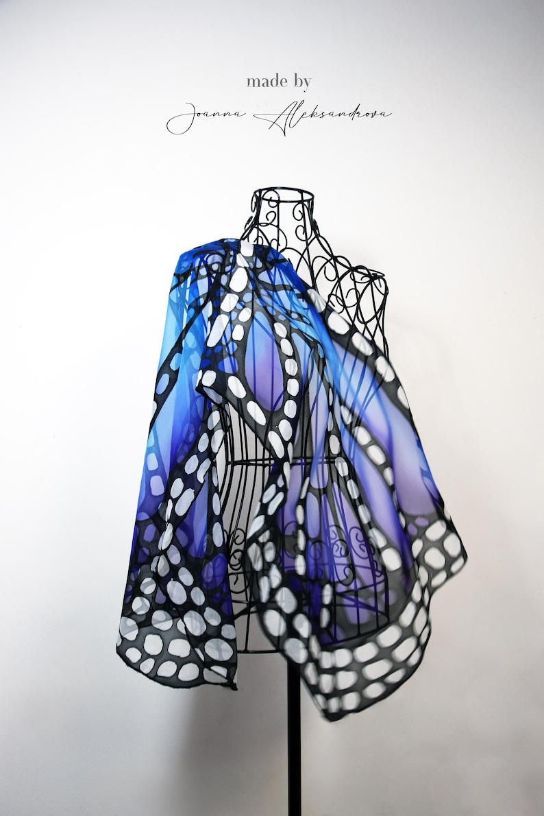 Hand-painted Butterfly Wing Silk Scarf: Blue Purple Chiffon - Etsy