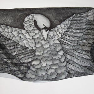 Monochrome Swan Silk Scarf - Hand Painted Unique Silk Scarf - Swan Silk ...