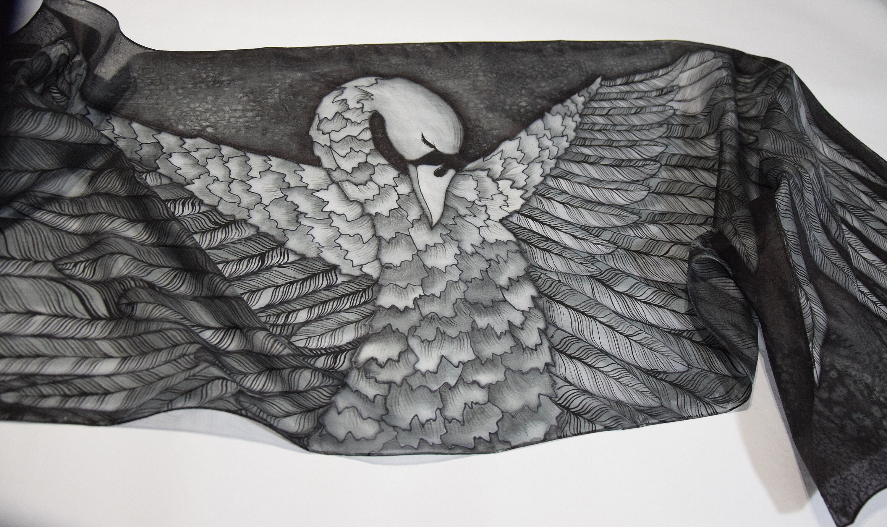Monochrome Swan Silk Scarf - Hand Painted Unique Silk Scarf - Swan Silk ...