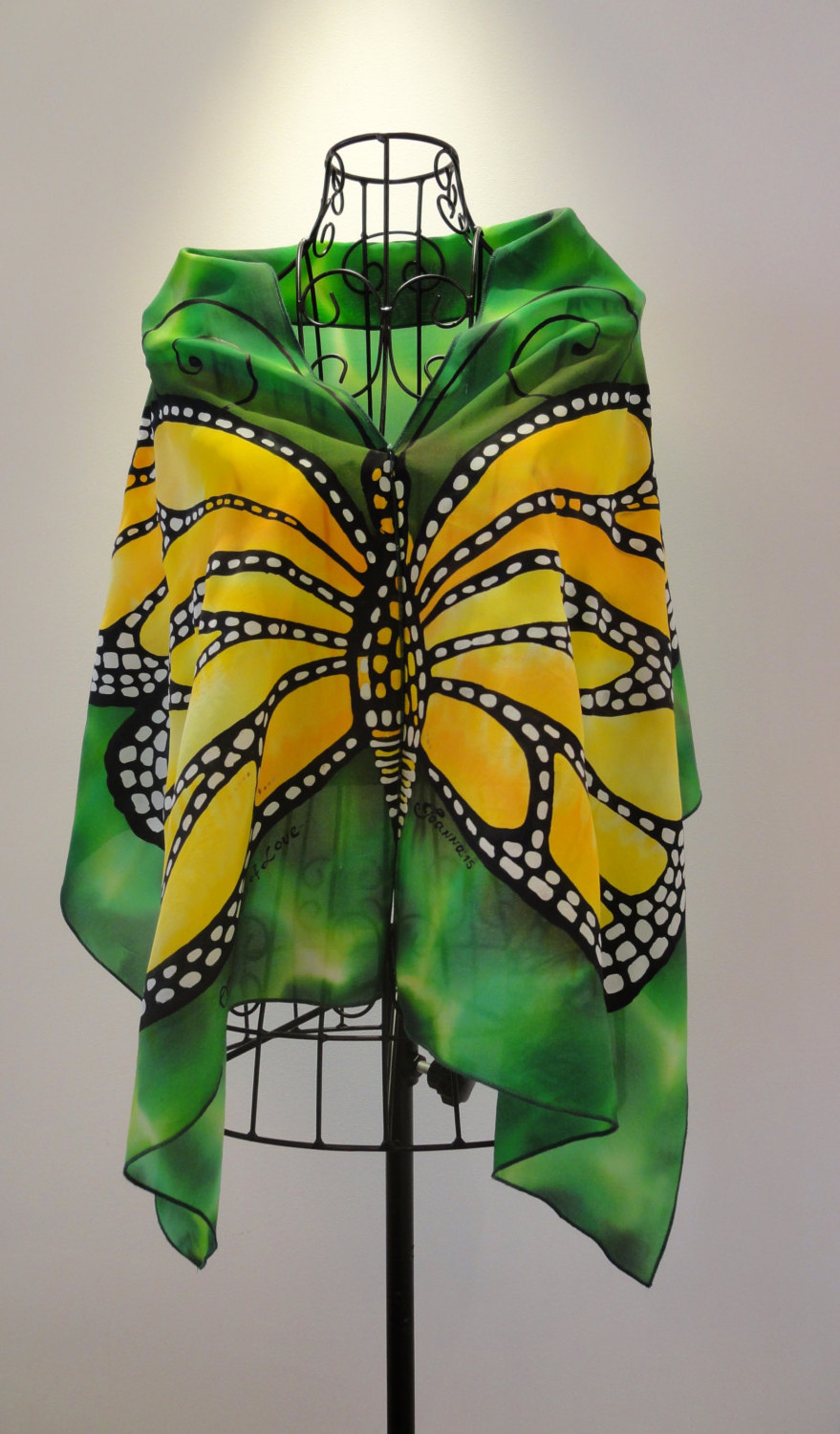 Hand Painted Pure Silk Scarf Emerald Butterfly-butterfly Scarf-wings ...