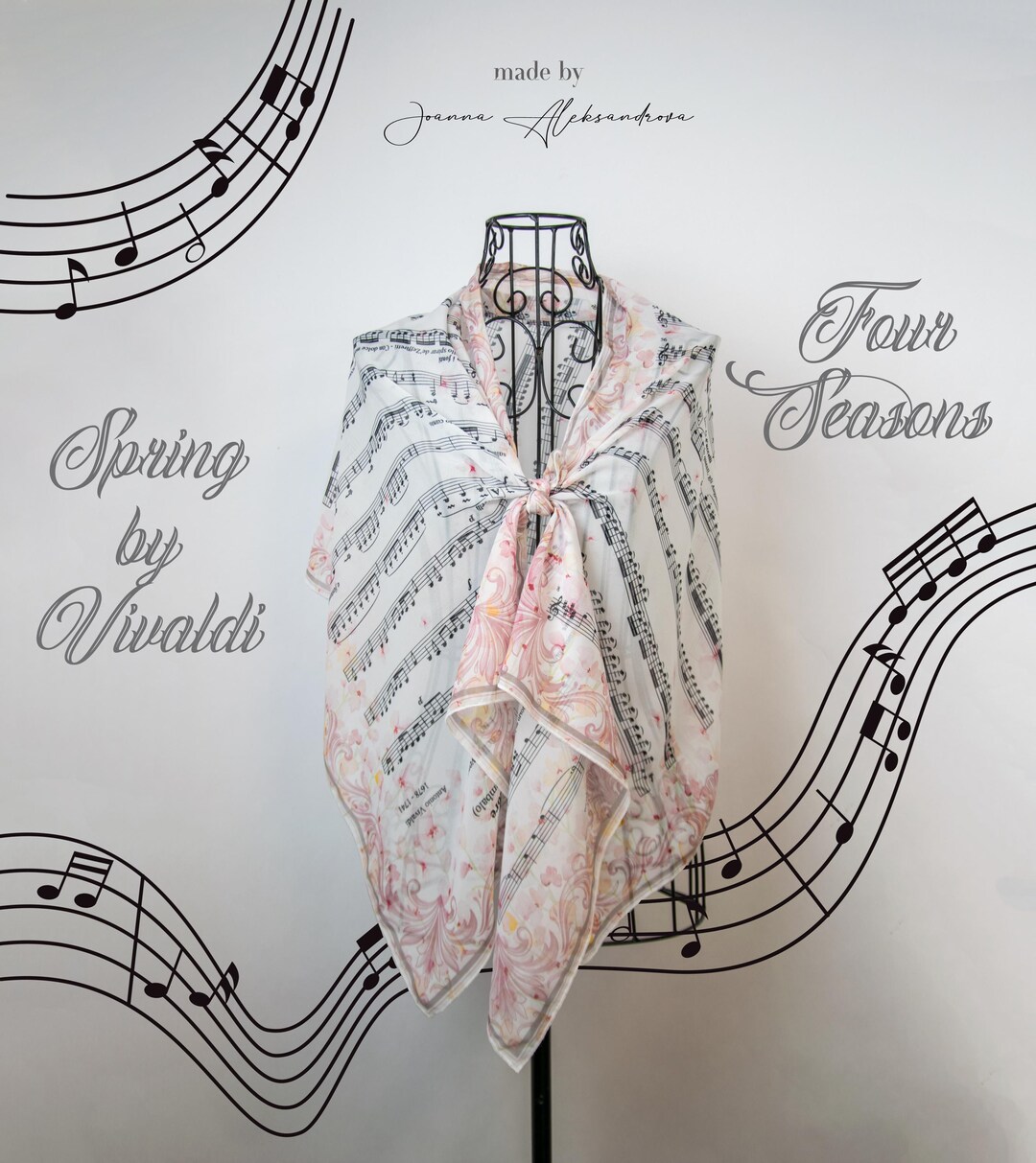 Vivaldi Four Seasons Scarf: Floral Music Art Chiffon Scarf - Etsy