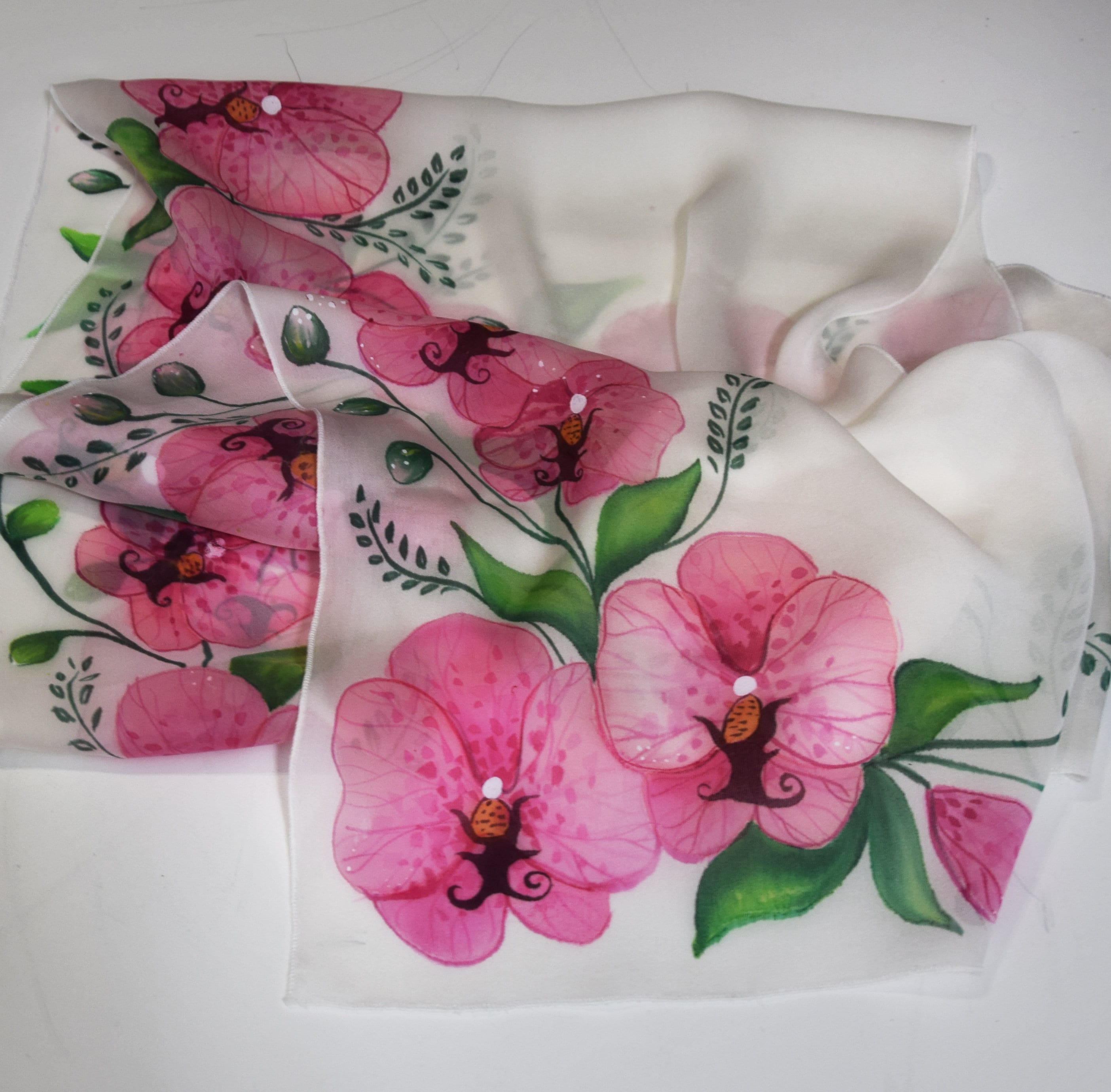 Hand Painted Silk Scarf Simply Orchids- Flower Scarf-orchids Scarves - Etsy