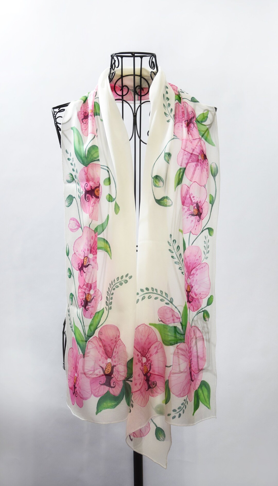 Hand Painted Silk Scarf Simply Orchids Flower Scarf-orchids Scarves - Etsy