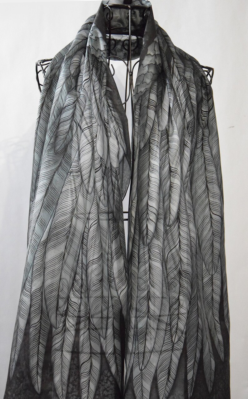Monochrome Swan Silk Scarf - Hand Painted Unique Silk Scarf - Swan Silk ...