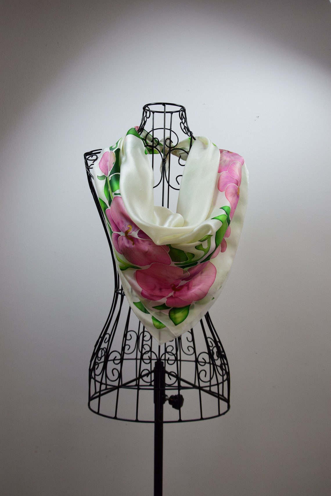 Hand Painted Orchids Square Scarf - Wearable Art - Small Silk Scarf ...