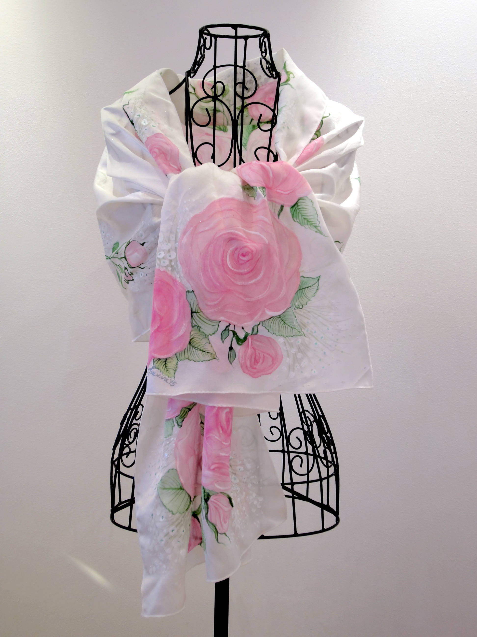 Hand Painted Silk Scarf constance Roses Roses Silk Scarf Flower Scarves ...