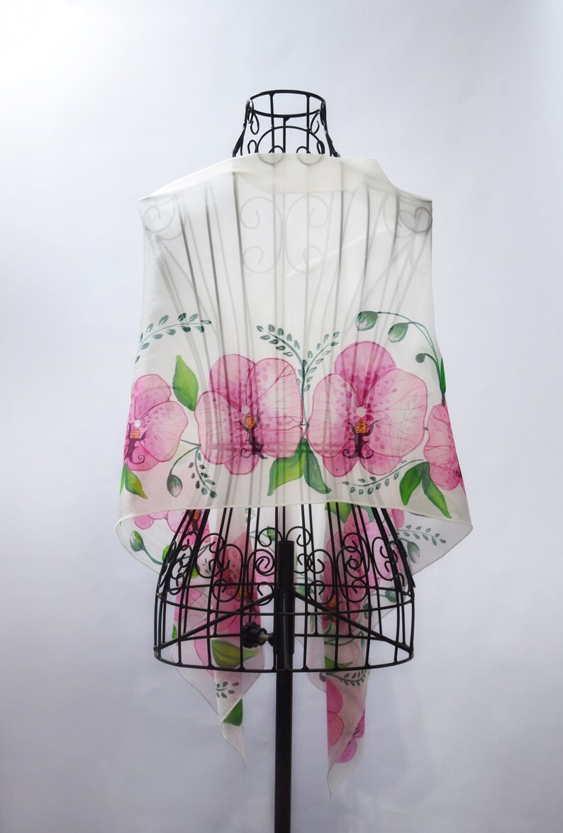 Hand Painted Silk Scarf Simply Orchids- Flower Scarf-orchids Scarves - Etsy