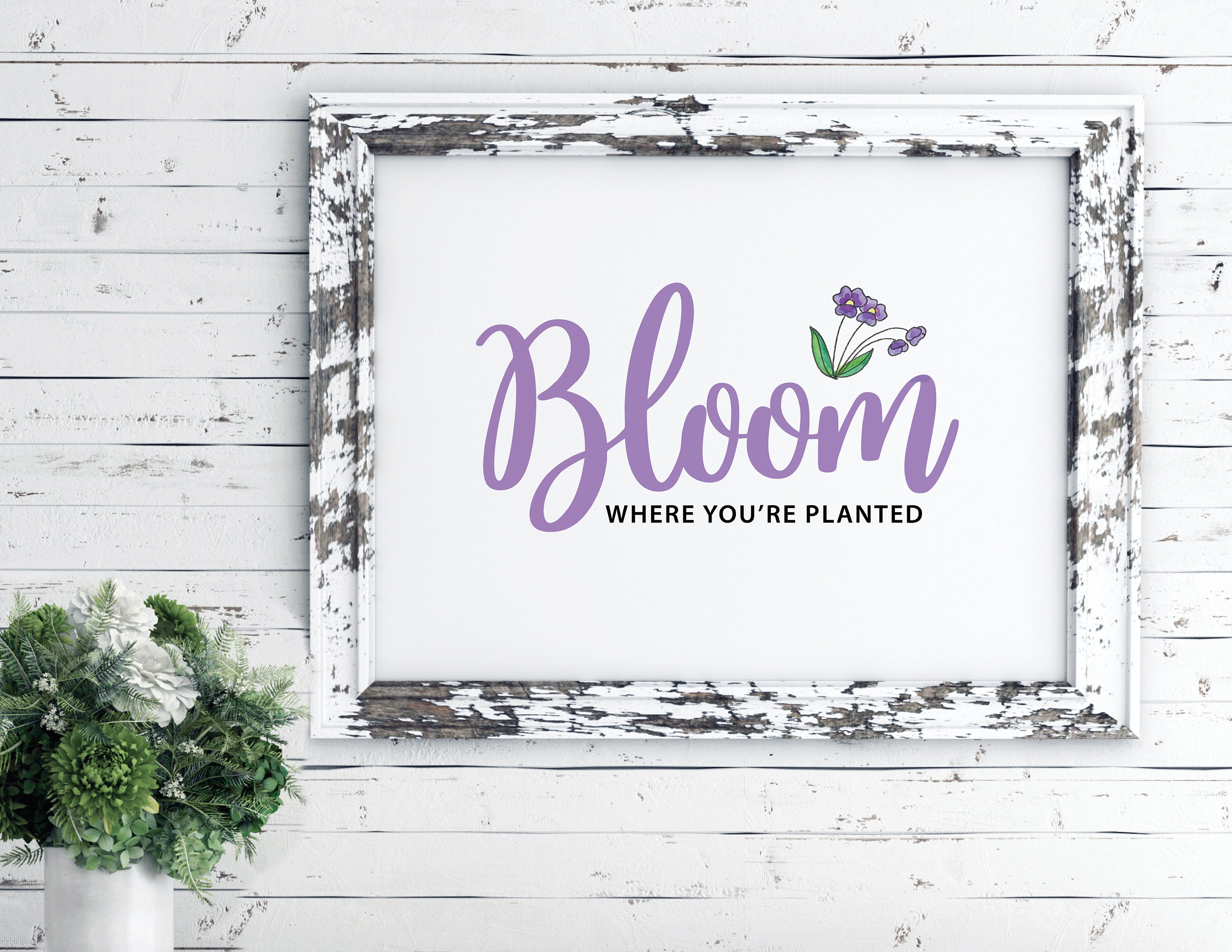 Bloom Where You're Planted Print, Hand Lettered Quote, Modern ...