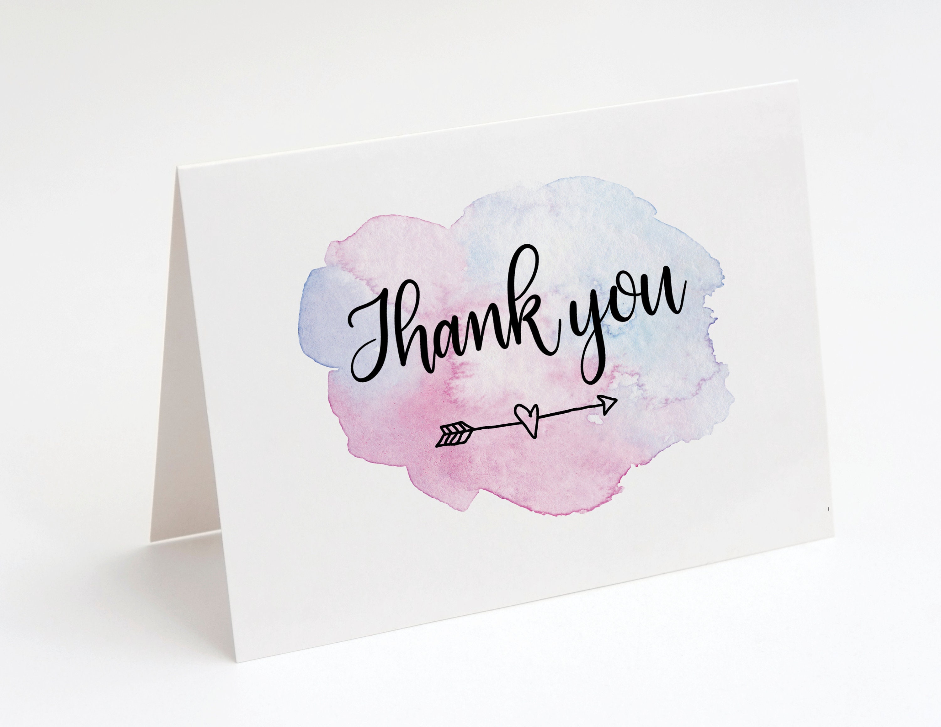 Thank You Card PRINTABLE, Blank Card, Pink Watercolor Card, Arrow Note ...