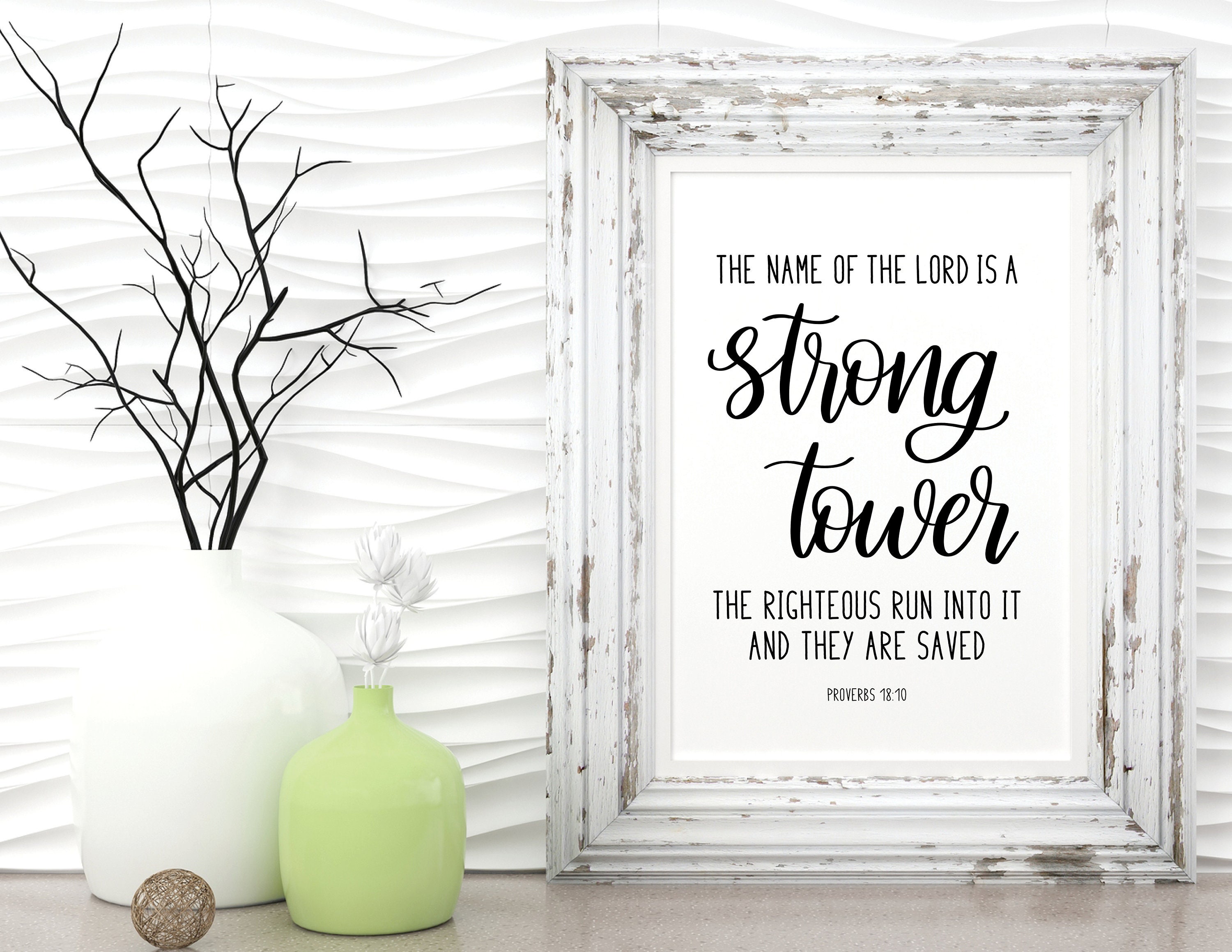 The Name of the Lord is a Strong Tower, Scripture Print, Bible Verse ...