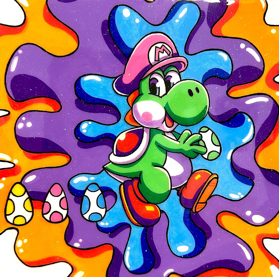 10 by 10 Yoshi Canvas Painting, Cartoon Painting, Resin Top Coat, UV - Etsy