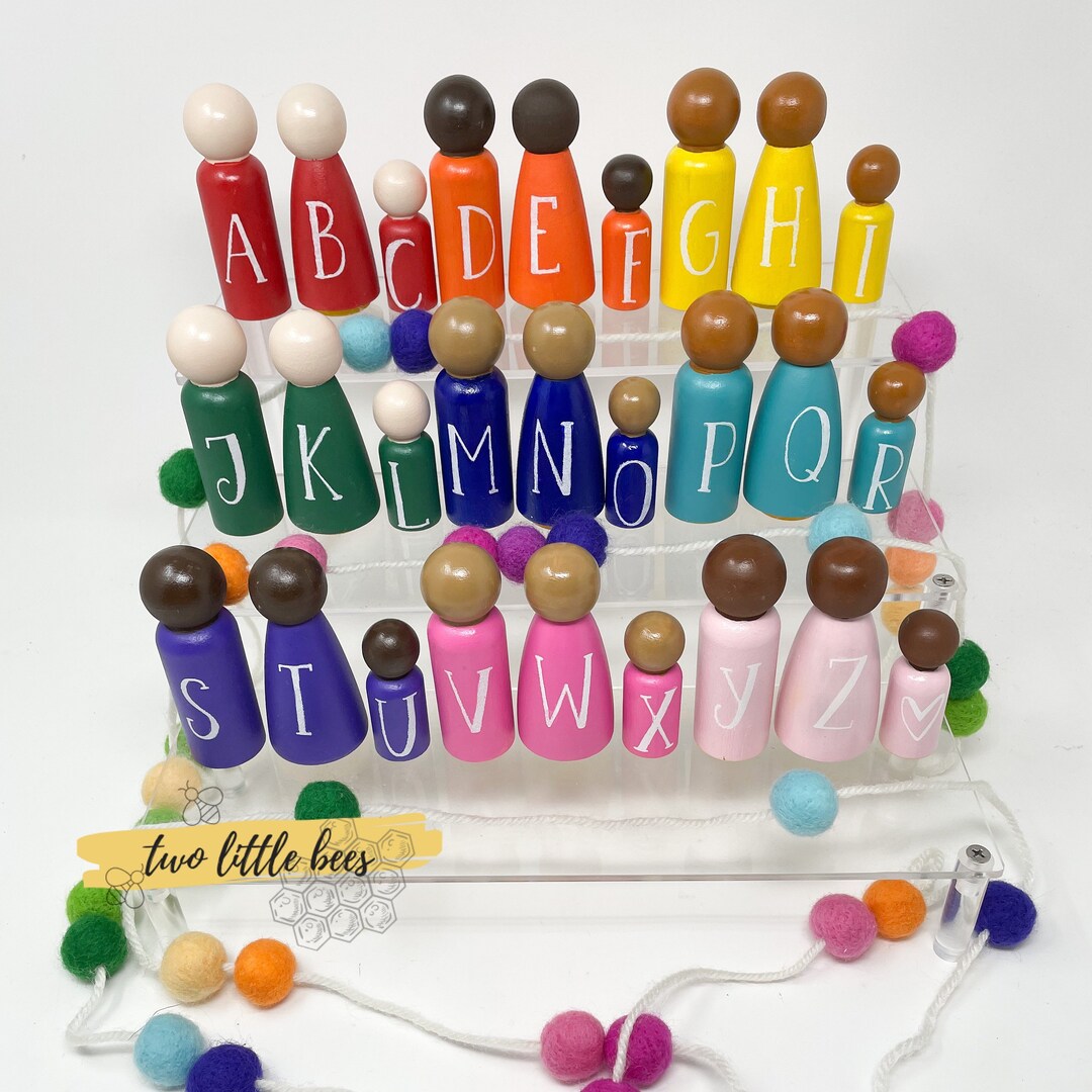 Rainbow Alphabet Peg Dolls | Montessori Wooden Toys - Etsy