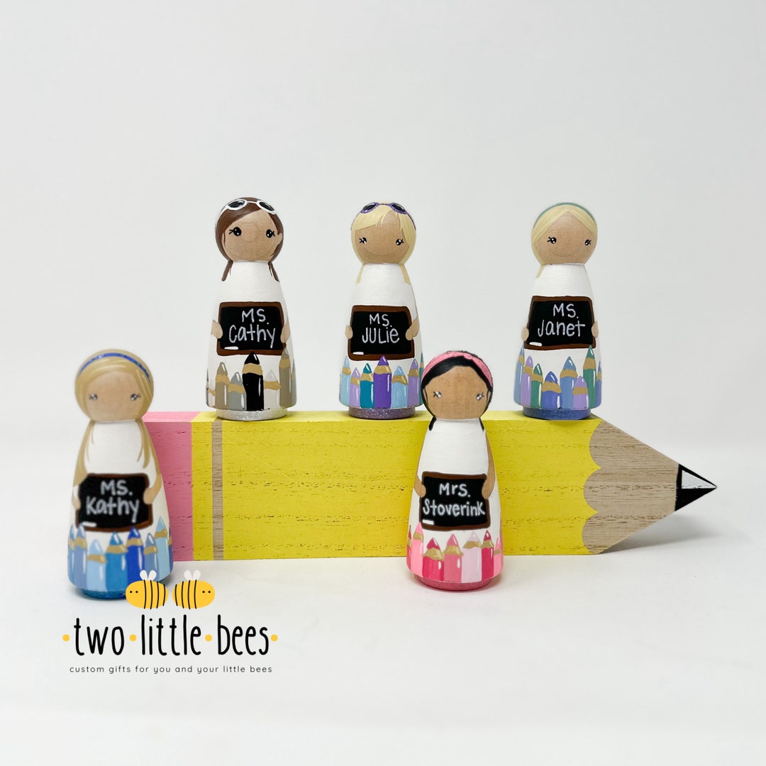 Custom Teacher Peg Dolls | Colored Pencil Peg Dolls - Etsy