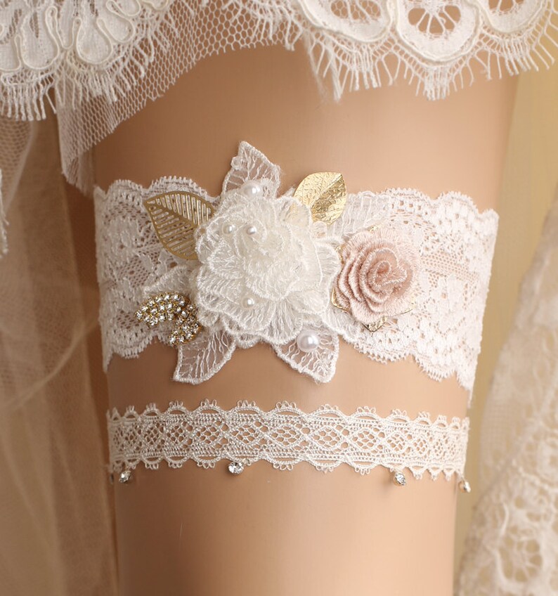 Wedding Garter Set Bridal Garter Set Lace Garter Set Ivory Etsy