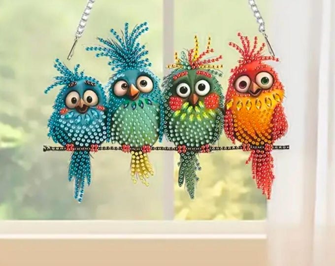 Colorful Quirky Birds Diamond Painting Kit – DIY Double Sided Sun ...