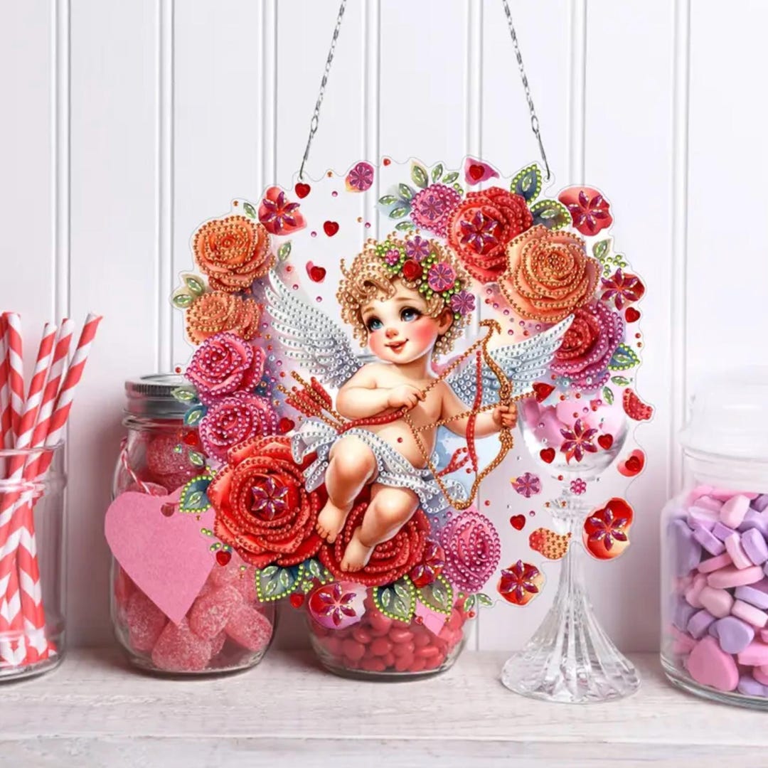 Cupid Rose Wreath Sun Catcher DIY Kit, Double Sided Valentine Angel ...