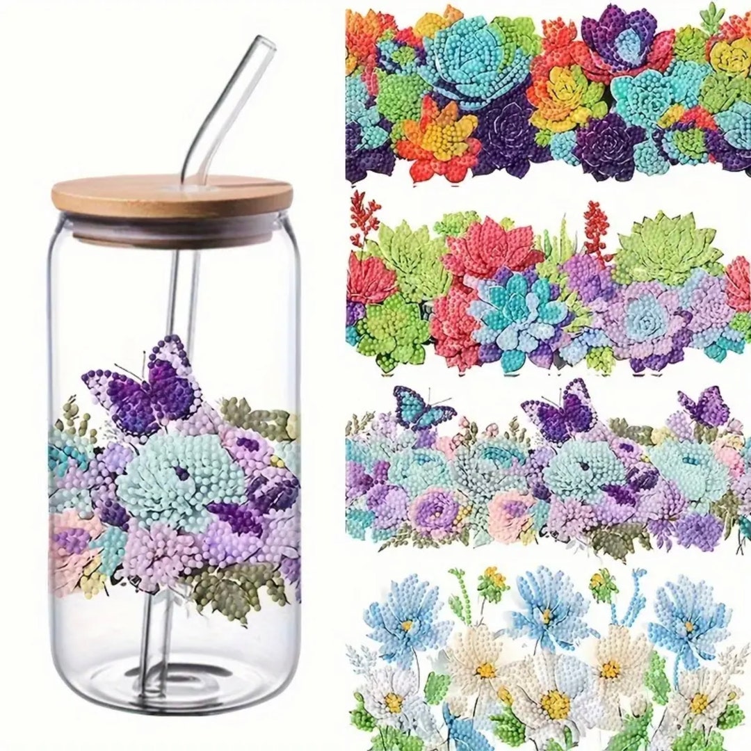 New: DIY 4 Floral Water Cup Stickers for 16oz Tumblers, 5D Diamond ...