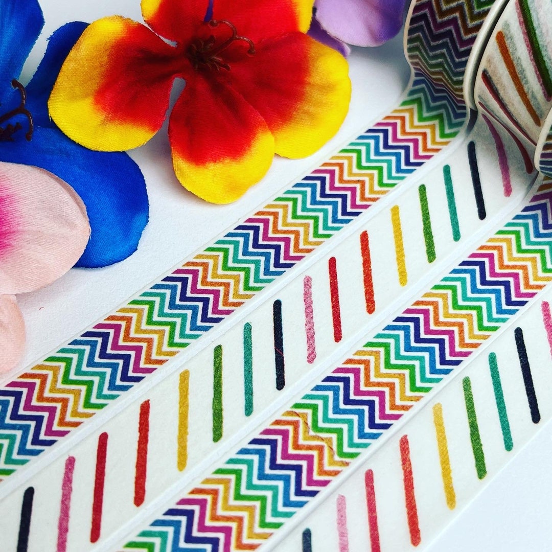 Set of 2 Rolls, Rainbow Chevron and Thin Rainbow Striped Washi Tape - Etsy