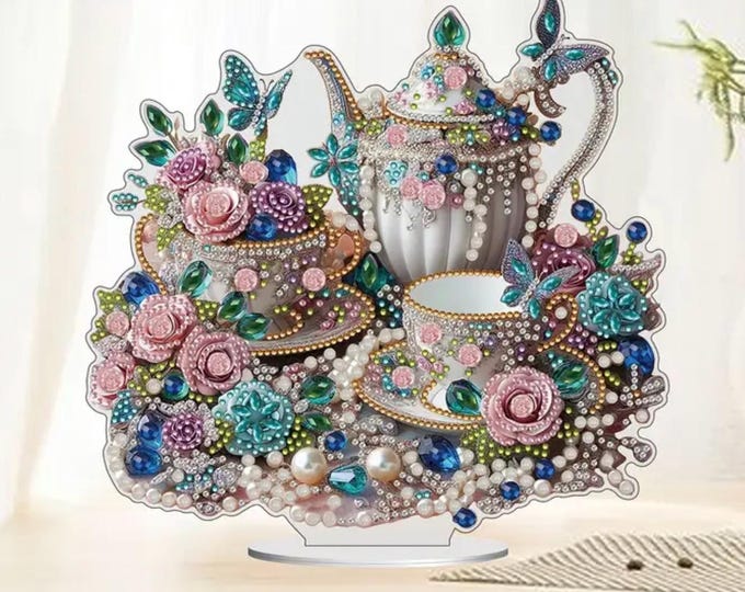 Floral Teacup and Teapot Table Ornament – Elegant 2D Tea Party Decor ...