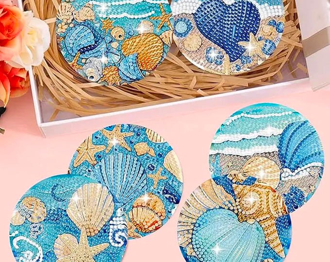 DIY Ocean-themed Coaster Set – 8-piece 5D Diamond Painting Kit ...