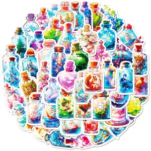 50 Fantasy Jar Stickers, Animals, Anime & Ocean Scenes in Bottles, High ...