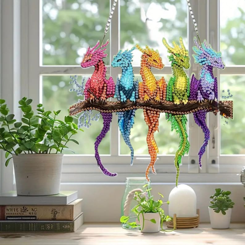 Rainbow Dragon Family Diamond Art Sun Catcher Kit – Single Sided ...