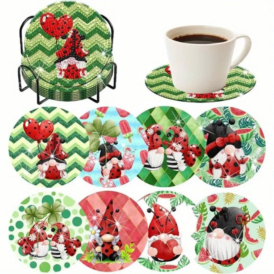 Flash Sale: DIY 8 Ladybug Gnome Coasters, 5D Diamond Painting Kit ...