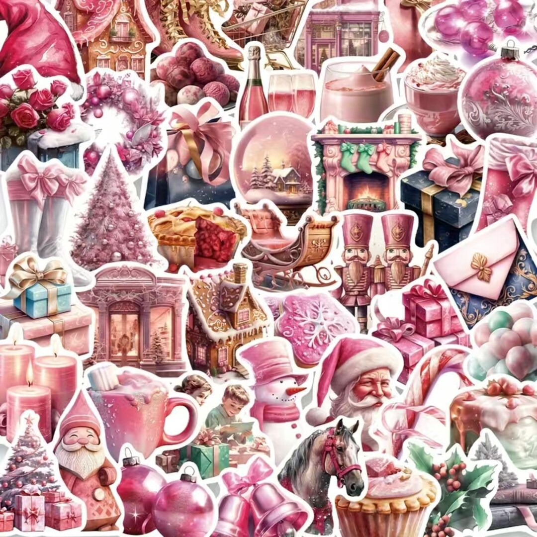 50 Pink Christmas Stickers With A Vintage Aesthetic, High Quality Decal ...