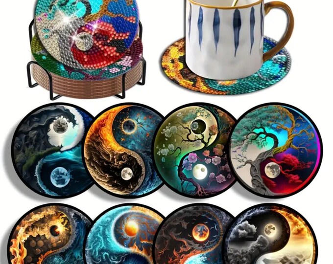 DIY 8 Ying Yang Coasters With Tree of Life, Moon & Ocean Scenes, 5D ...