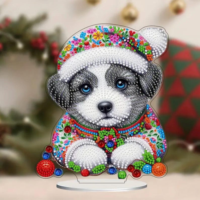 Sweet Christmas Puppy DIY Diamond Art Table Decor Kit, Single Sided - Etsy