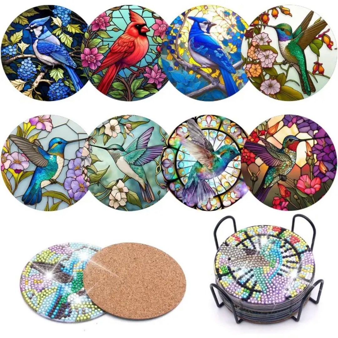DIY 8 Bird Coasters With Stained Glass and Hummingbirds, 5D Diamond ...