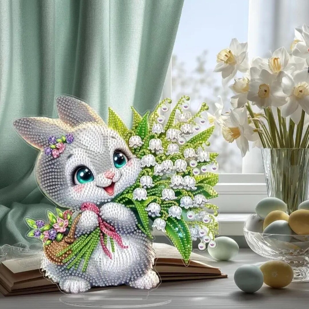 Spring Bunny Floral DIY Diamond Painting Kit, Double Sided Tabletop ...
