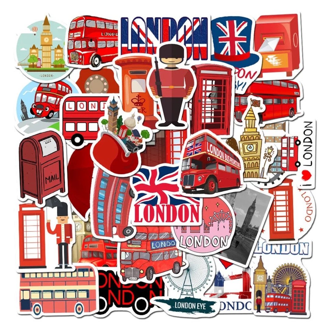 50 Sights of London Stickers, Red Double Decker Bus and Telephone ...