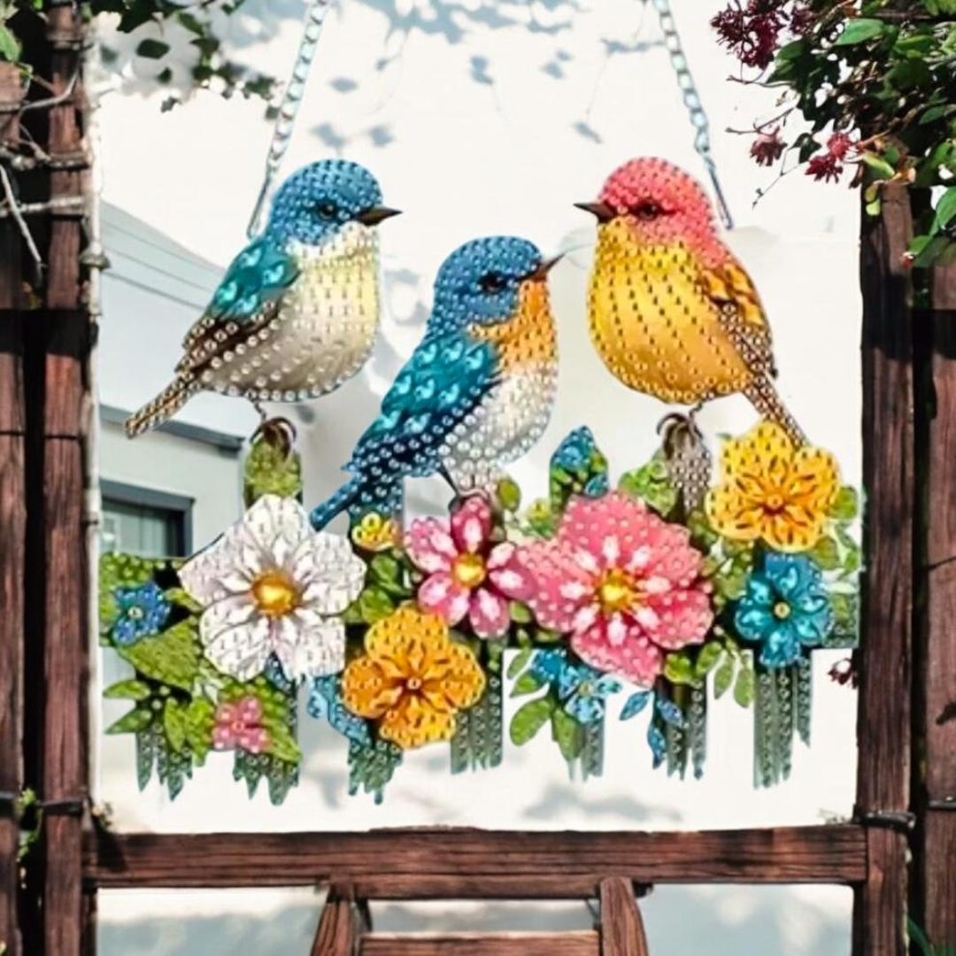 Colorful Spring Birds Diamond Painting Sun Catcher - DIY Hanging Decor ...