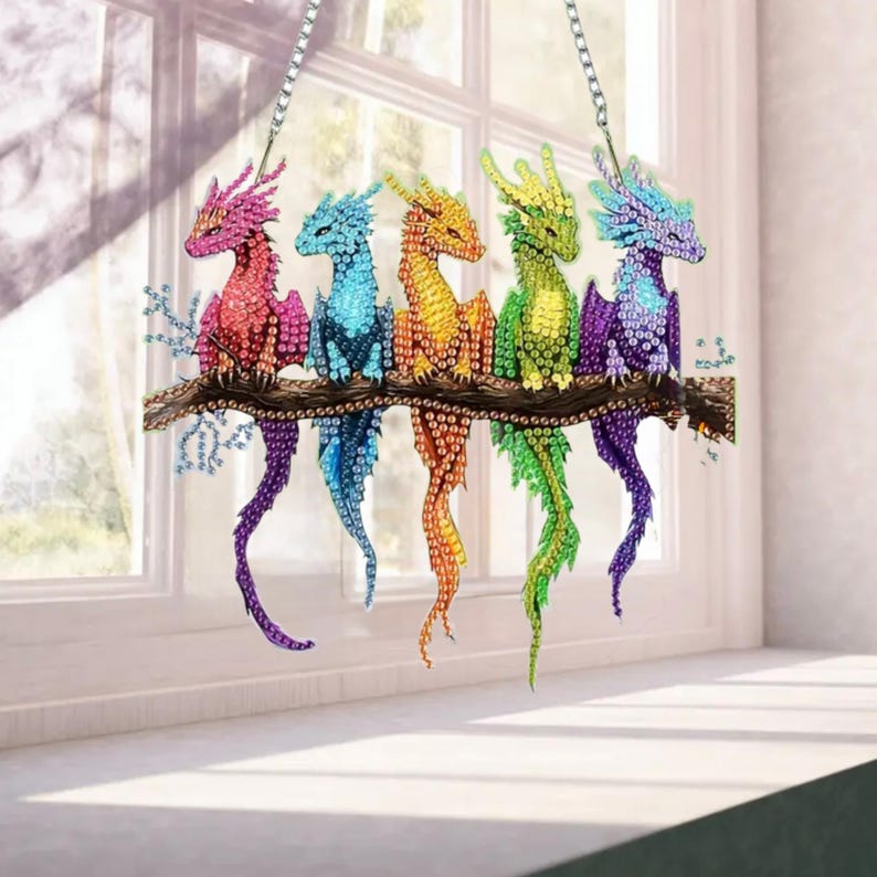 Rainbow Dragon Family Diamond Art Sun Catcher Kit – Single Sided ...