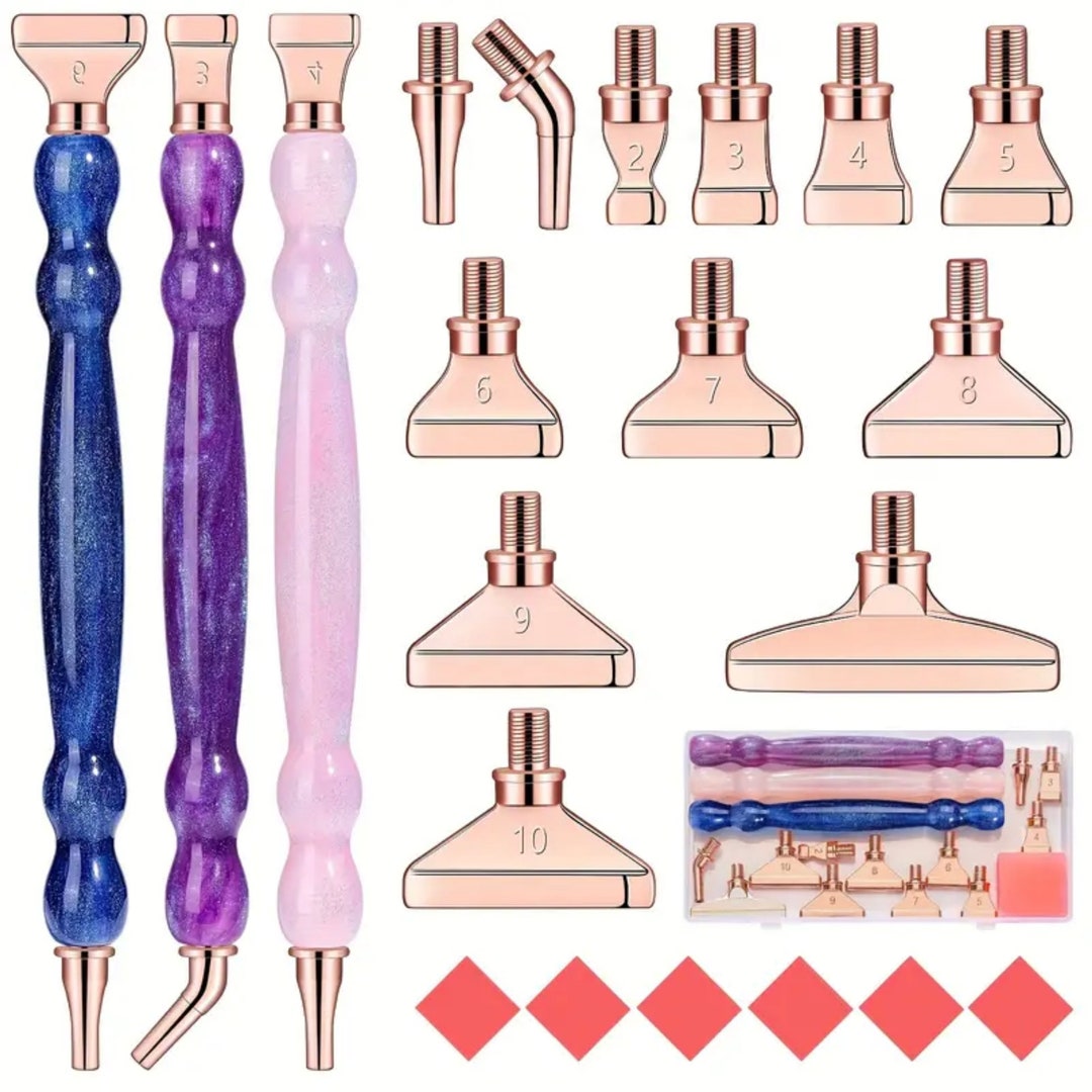 15 Piece Diamond Painting Pen Kit, With 12 Rose Gold Drill Heads and 3 ...