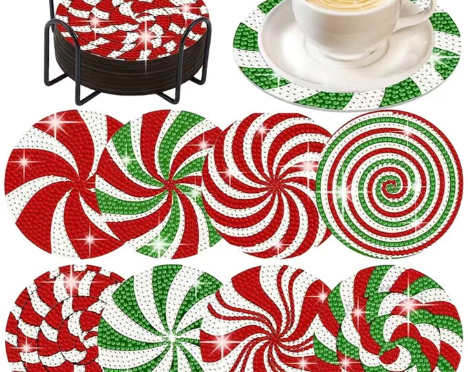 8 DIY Christmas Candy Coasters, 5D Diamond Painting Kit, Tools and ...