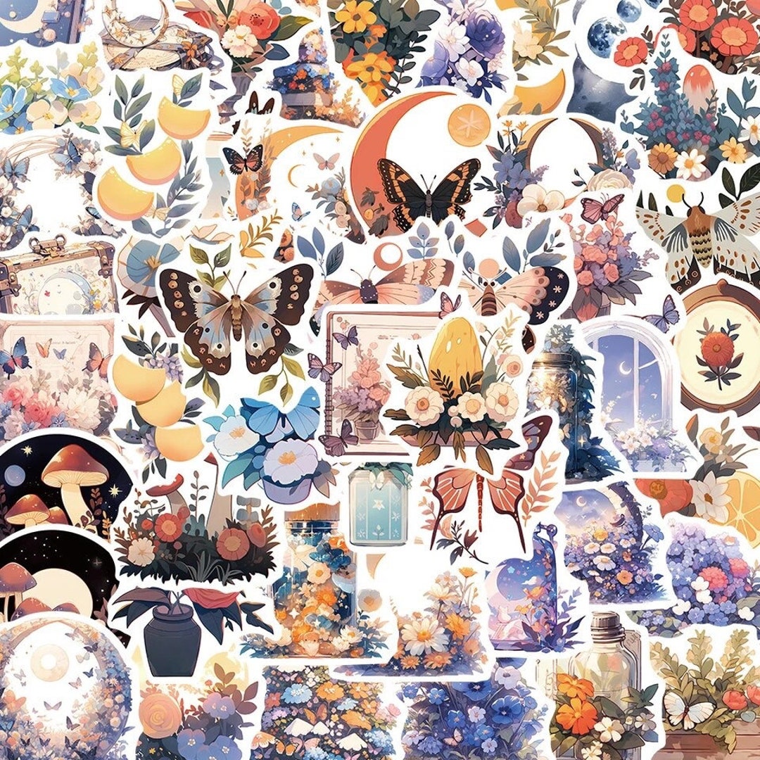 50 Dreamy Stickers With Flowers and Phases of the Moon, High Quality ...