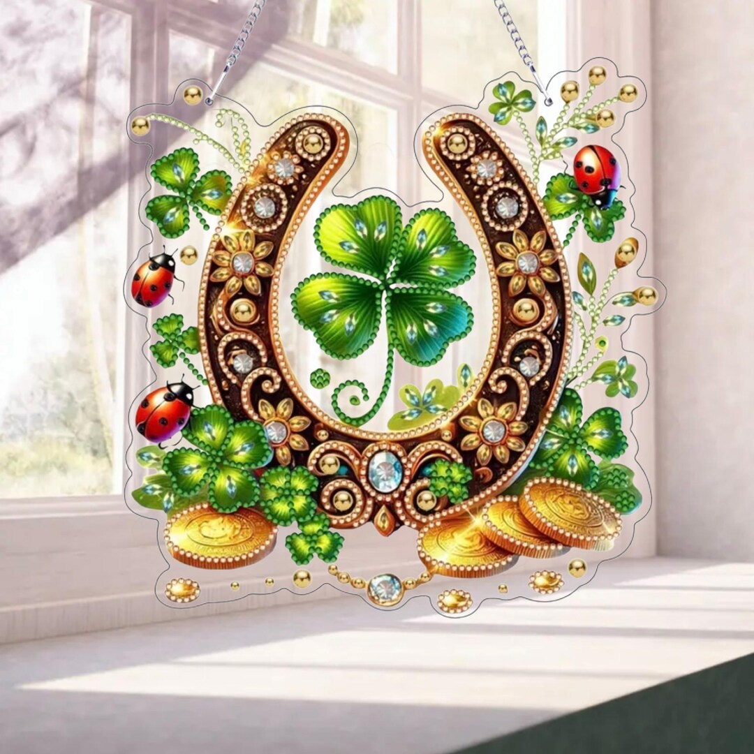 Lucky Horseshoe Clover Sun Catcher DIY Kit, Double Sided Window Decor ...